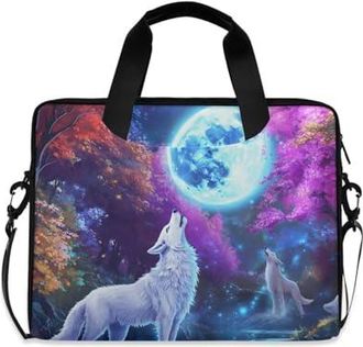 Alaza Sac pour ordinateur portable de 16 &agrave; 15,6 pouces, motif loups et toiles daraign&eacute;e, sac pour ordinateur portable, sac &agrave; bandouli&egrave;re pour femme, homme, 