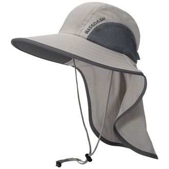 Bassdash Unisex Sonnenhut UPF 50+ Angelhut wasserabweisend breite Kremp mit großem Nackenschutz Pferdeschwanz Herren Damen