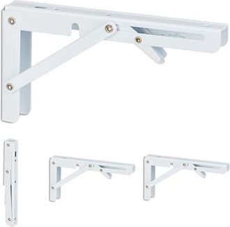 Relaxdays Regalträger 4er Set, klappbare Regalhalterung, für die Wand, Regalwinkel, Metall, HxBxT: 11 x 3 x 20 cm, weiß