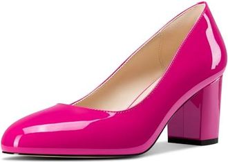 Castamere Femmes Mi Bloc Chunky Talon Heel Fermé Rond Bout Classique Escarpins Slip-on Dress Décontracté Chaussures 6.5 CM Heels Magenta 40 EU