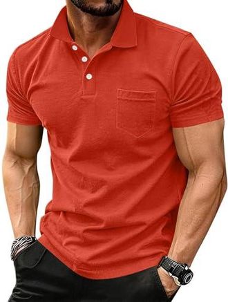 Generic Polo de golf &agrave; manches courtes pour homme - Couleur unie - Classique - L&eacute;ger - Pour l&eacute;t&eacute; - Sport - Coupe ajust&eacute;e - Avec poche de poitrine, Safran (01)