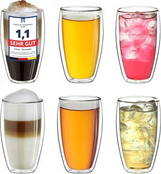 Creano doppelwandiges Thermoglas 250ml DG-SH, Doppelwandglas auch für kleine Hände geeignet, doppelwandige Cappuccinotassen, Kaffee, Tee, Latte Gläser 6er Se