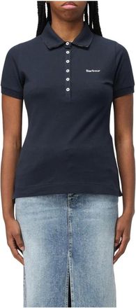Barbour Femme, Tops, Bleu, Taille: 38 FR Polo en Coton à Manches Courtes