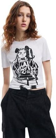 Desigual T- Shirt à Manches Courtes en Tricot pour Femme, Blanc, X-Small