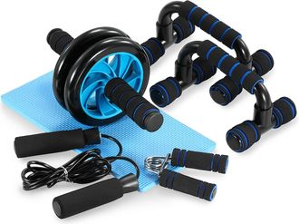 Tomshoo Tomshoo 5-In-1 Bauchtrainer Bauchroller Ab Wheel Fitnessset F&uuml;r Zuhause Mit Liegest&uuml;tzgriffe Handtrainer Springseil Kniematte Bauchmuskeltraining Und 