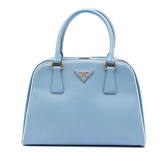 Prada Blue Bicolor Saffiano Lux Pyramid Frame Top Handle Bag
