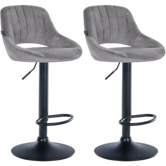 Clp Lot de 2 tabourets de bar Milet en velours Gris fonc&eacute; M&eacute;tal noir mat
