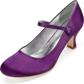 Generic Femme &Eacute;l&eacute;gant Chaussures De Mari&eacute;e Et&eacute; Rond Talons Bas Mariage Soir&eacute;e Chaussures Femmes 6.5Cm,Violet,40 EU