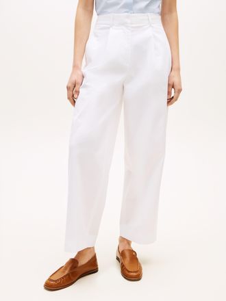 Tommy Hilfiger Chinohose TOMMY HILFIGER COTTON BARREL PLEATED CHINO, Damen, Gr. 44, N-Gr, th optic wei&szlig;, Web, Obermaterial: 65% Baumwolle, 33% Lyocell, 2% Elasthan, 