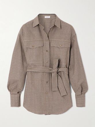 Brunello Cucinelli Chemise En Laine À Carreaux, Perles Et Ceinture - Neutres