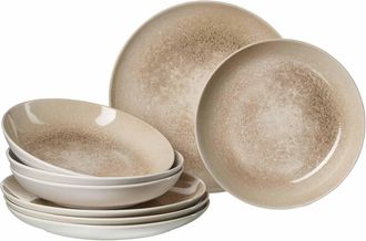 Ritzenhoff & Breker Savora Tafel-Set 8-teilig f&uuml;r 4 Personen - Modernes Geschirr aus Steinzeug im Used-Look - Sp&uuml;lmaschinenfest & Mikrowellengeeignet - Speiseteller & Sup