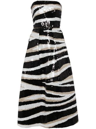 Elie Saab robe longue sans bretelles à sequins brodés - Noir