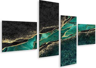 Islandburner Bild auf Leinwand Grüne Marmorstrukturen mit goldenen Akzenten und dunklem Hintergrund Bilder Wandbilder Poster