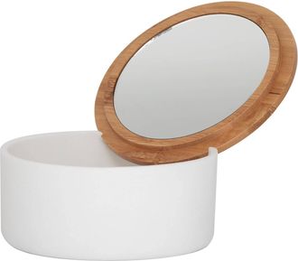 Sealskin Grace Kosmetikbox mit Spiegel, Schmuckdose aus Polyresin und Bambus, Farbe: Weiß