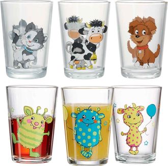 Ritzenhoff & Breker Kindergläser Hoftiere & Monsterchen, 6er Set, 205 ml, Bedruckte Kinderbecher mit Tiermotiven, Spülmaschinengeeignet