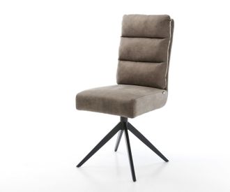 DELIFE Drehstuhl Pela-Flex Mikrofaser Taupe Vintage Kreuzgestell breit Schwarz 360&deg; drehbar Wippfunktion Taschenfederkern, Esszimmerst&uuml;hle