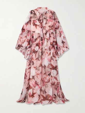 Erdem Robe Aus Seiden-voile Mit Blumenprint Und Cape-effekt - Pink