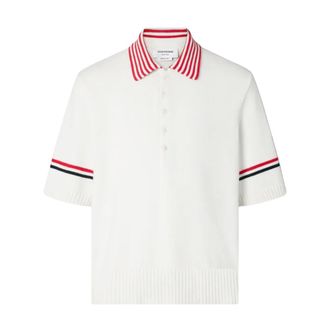 Thom Browne Homme, Tops, Blanc, Taille: S Polo Rugby en jersey avec rayures RWB et voilier