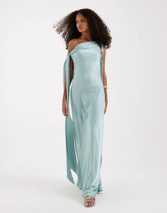 Tfnc Linvit&eacute;e - Robe longue en satin &agrave; &eacute;paule tombante - Aqua-Vert