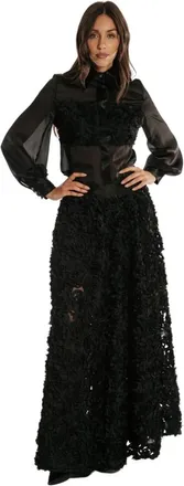 BABYLON Femme, Robes, Noir, Taille: 38 FR Chemise Noire Transparente avec Boutons Métalliques Dorés