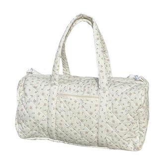Generic Sac de voyage matelass&eacute; en coton avec fermeture &eacute;clair, sac fourre-tout &agrave; imprim&eacute; floral pour femme, week-end, voyage, shopping, blanc, Large Capacity