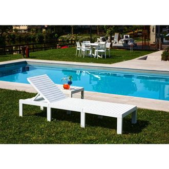 Dmora Sonnenliege Caserta, Verstellbarer Liegestuhl für den Garten, Kinderbett für den Außenbereich, 100 % Made in Italy, Cm 195x65h78, Weiß - Dmora