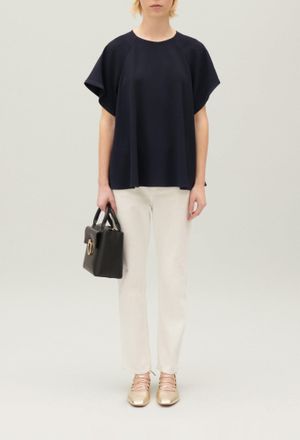 Claudie Pierlot Marineblaues, kurz&auml;rmeliges Top