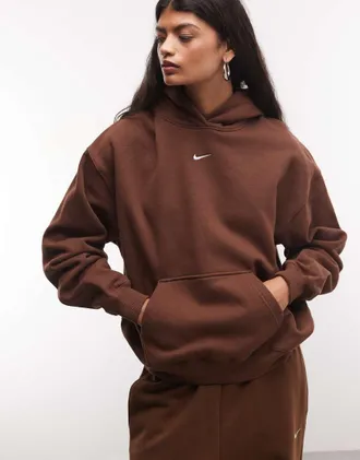 Nike sweat &agrave; capuche oversize en molleton mi-&eacute;pais marron