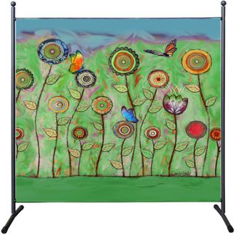 Quick Star Paravent 180 x 178 cm Green Flowers Raumteiler Stellwand Trennwand Balkon Garten Sichtschutz