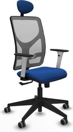 Piqueras y Crespo B&uuml;rostuhl mit wei&szlig;en und schwarzen Armlehnen, h&ouml;henverstellbare Lendenwirbelst&uuml;tze und festes Kopfteil, ausgestattet mit 3 Positionen, Grau/Blau