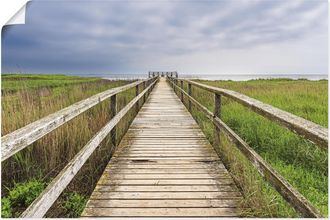 Artland Wanddeko Poster & Kunstdrucke Wandposter 90x60 cm Querformat Küste Idyll Wattenmeer Gräser Holz Brücke Weite Sicht Ostsee Amrum U4PU