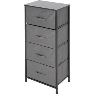 ML Design Ml Design Commode en Tissu à 4 Tiroirs, 45x30x94 cm, Gris, Cadre en Métal Noir / Panneau mdf, Meuble de Rangement, Penderie, Buffet, Caisson