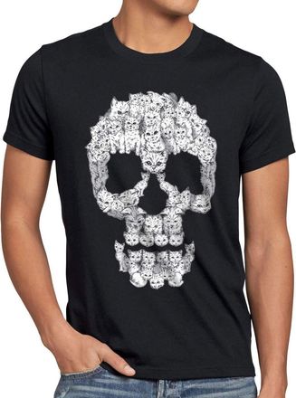 style3 Cat Skull Herren T-Shirt Totenkopf Kater Katzen Mieze, Gr&ouml;&szlig;e:4XL