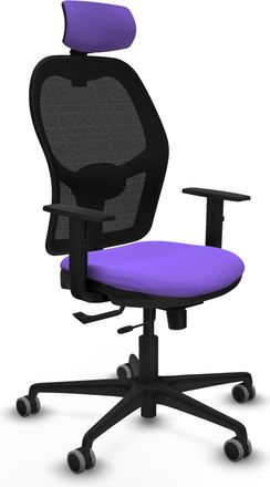 Piqueras y Crespo Ergonomischer Stuhl mit 1D-Armen, h&ouml;henverstellbare Lendenwirbelst&uuml;tze und h&ouml;henverstellbares Kopfteil, Schwarz / Lila