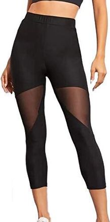 Generic Legging de Sport 3/4 Avec Maille - Taille Haute - Pantalon de Yoga et Jogging - Pantacourt dÉté Patchwork - Léger et Respirant pour Femme