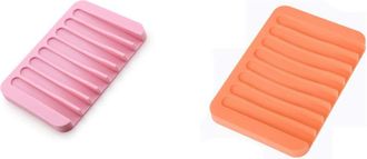 Dada Silikon-Seifenschale, flexibler Seifenhalter f&uuml;r Badezimmer, K&uuml;che, 2 St&uuml;ck (rosa orange)
