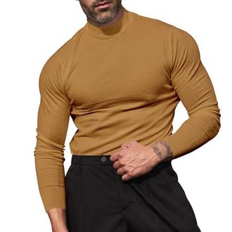 Generic T-shirt homme et hiver allemand velours couleur unie t-shirt &agrave; manches longues base moulant demi-col hommes, marron, 3XL