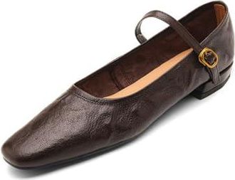 Generic Chaussures Femme Classiques Mary Jane Bout Carré Talons Bas Boucle Réglable Slip-on Tige Cuir PU Semelle Coussinée Antidérapante Bureau,Marron,38.5 EU