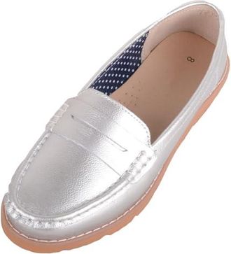 Absolute Footwear Mocassins dété faciles à enfiler avec semelle épaisse pour femme, Argenté., 39 EU