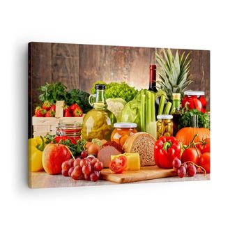 Arttor Bilder auf Leinwand Lebensmittel Gem&uuml;se Brokkoli Fleisch Leinwandbild 70x50cm Wandbilder Dekoration Wohnzimmer Schlafzimmer Deko Klein Wanddeko Bild W