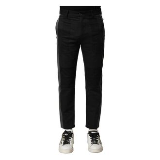 Dolce & Gabbana Homme, Pantalons, Noir, Taille: XS Pantalon Homme en Coton Noir et Gris Fusel&eacute;