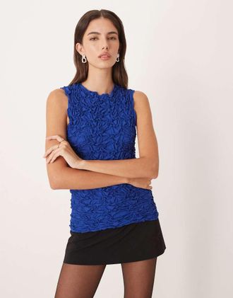 Vero Moda Top sans manches textur&eacute; avec d&eacute;tail en relief - Bleu vif