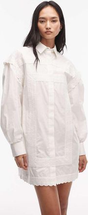 Asos Robe chemise courte en popeline &agrave; bordures en dentelle - Blanc