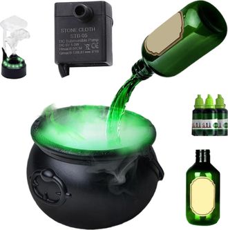 Generico Witch Mist Maker Cauldron Bubbing Cauldron Bowl Diffuser | Hexen Halloween-Dekoration | Schwarzer Topf mit schwimmenden Tränkflaschen, sprudelndes Url