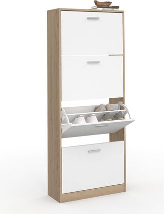 IDMarket Schuhschrank 24 Paar KLARK Buche-Nachbildung 4 wei&szlig;e T&uuml;ren