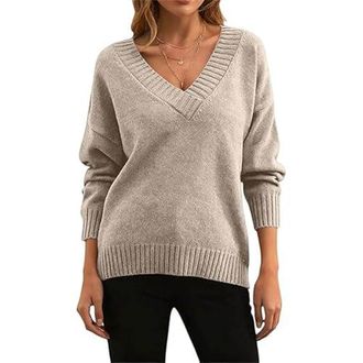 Generic Pull court court à manches longues raglan double face col en V pour femme, abricot, 3XL