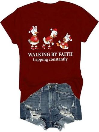 Generic T-shirt « Walking by Faith Tripping Constantly » pour femme, bordeaux, 3XL