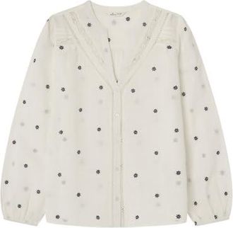 Springfield Blusa bordada Con Cordones insertados Blouse, Azul Marítimo, 38 Femme