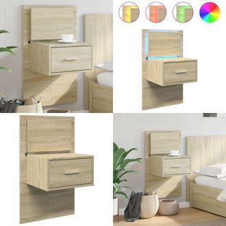 vidaXL Table de chevet murale avec lumi&egrave;res led ch&ecirc;ne sonoma - Table De Chevet Murale - Meuble De Rangement - Luminaire Led - Design Moderne - Table De Nuit