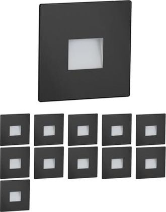LEDs Com 12 pièces LED lumière descalier/lampe murale encastrée FOW pour lintérieur et lextérieur, downlight, carré, noir, 85 x 85mm, blanc chaud